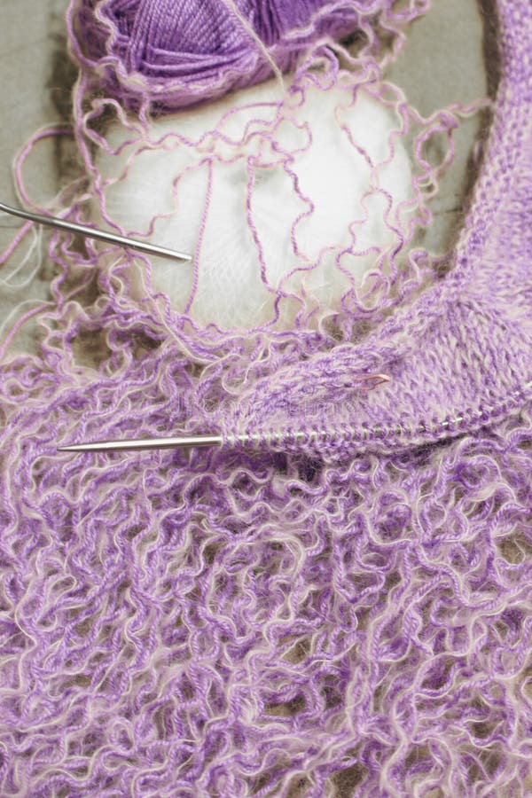 Tangled Yarn Background. Knitting Problems. White and Purple Threads in Chaos Stock Image ...