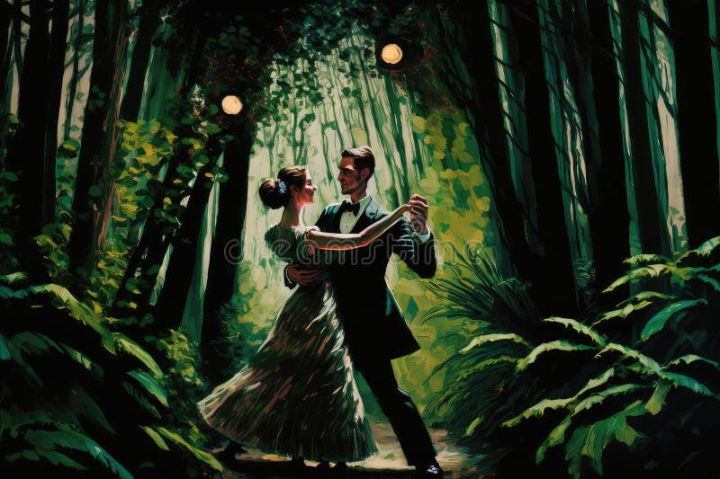 Tango Dance on the Beach, with View of the Sunset and Palm Trees in the ...