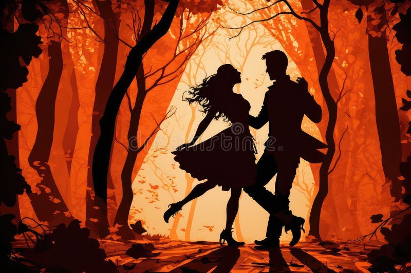 Tango Dancers in a Magical Forest, with Fireflies and Blooming Flowers ...