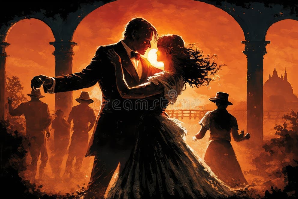 Tango Dancers in a Romantic Setting, with the Sun Setting Behind Them ...