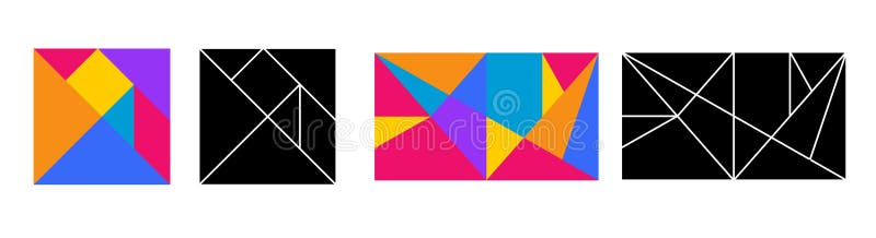 Tangram Game Square Figures in Colorful and Black Style. Stock Vector ...