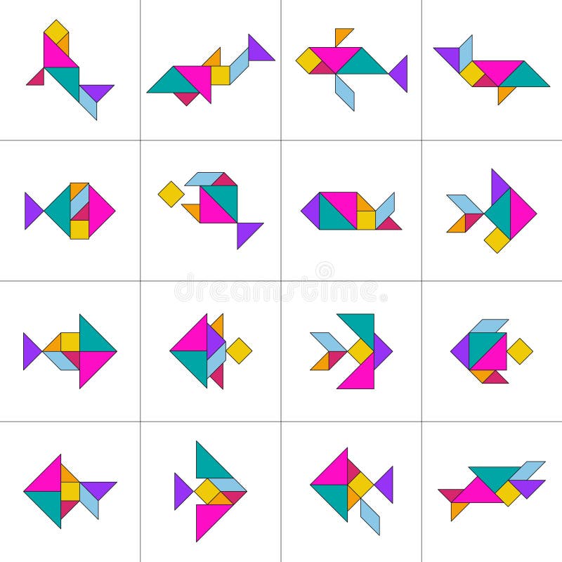 Tangram Puzzle for Kids. Set of Tangram Fish. Stock Vector ...