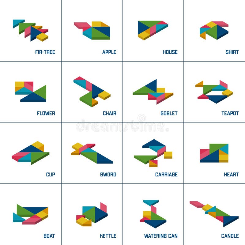 Set of Tangram Puzzle. Magic Circle Stock Vector - Illustration of ...