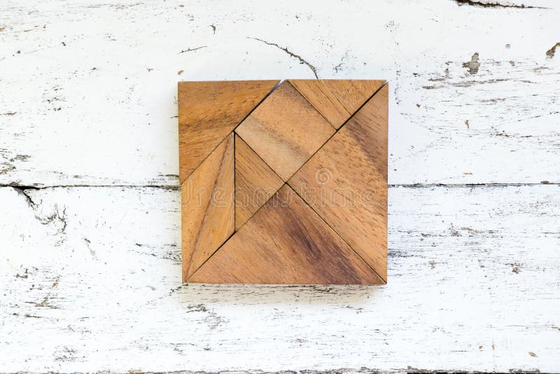 Tangram Puzzle in Square Shape on White Wood Background Stock Image ...