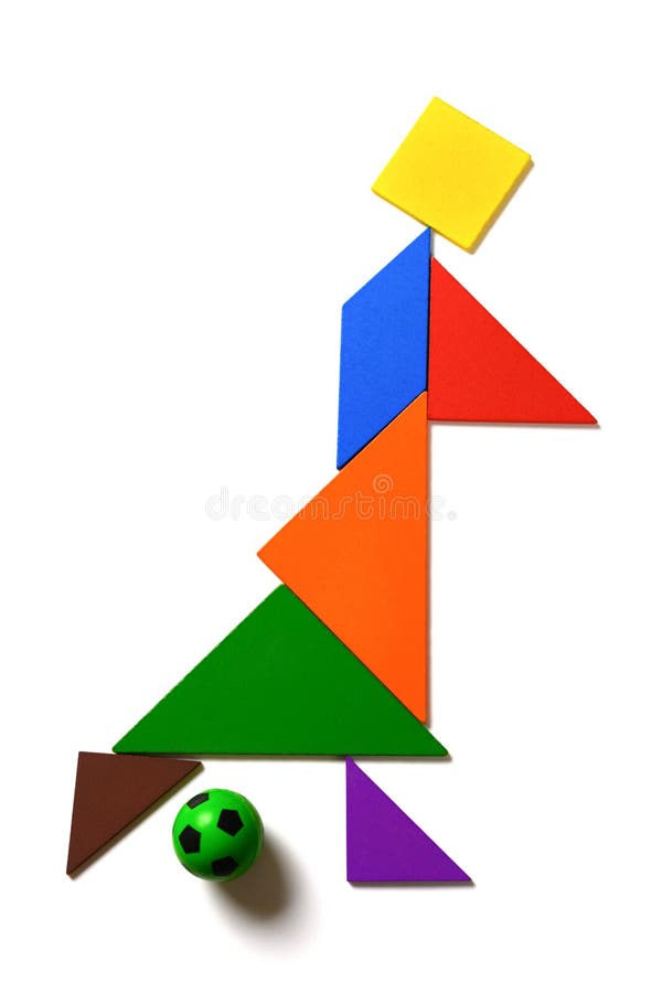 Tangram Shaped As A Player Dribbling A Soccer On White Background Stock ...