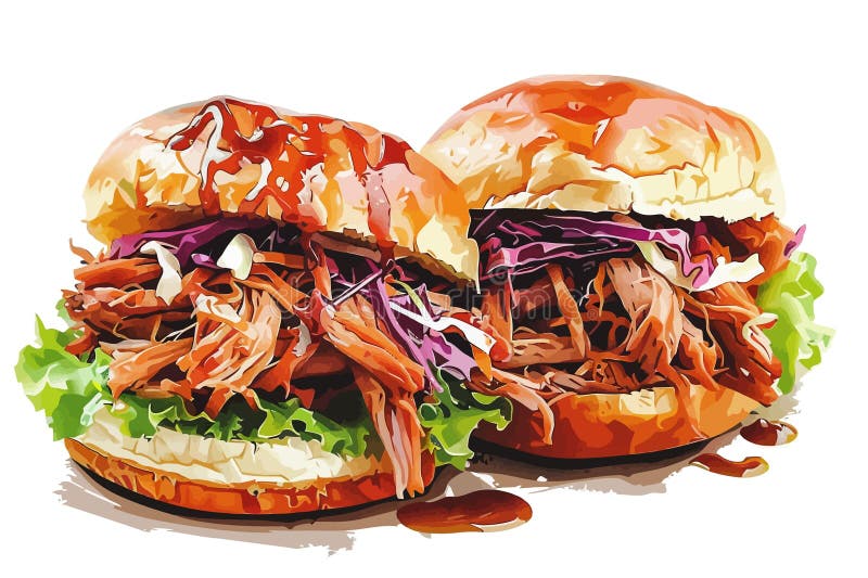 Tangy Pulled Pork Sliders with Coleslaw Isolated Illustration Stock ...