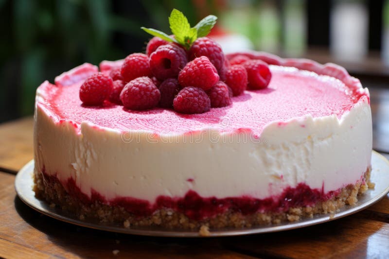 Tangy Raspberry Cheesecake Slice. Generate Ai Stock Photo - Image of ...