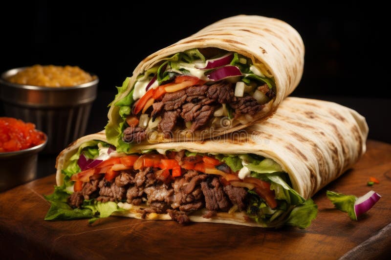 Tangy Shawarma Beef Wrap. Generate Ai Stock Image - Image of board ...