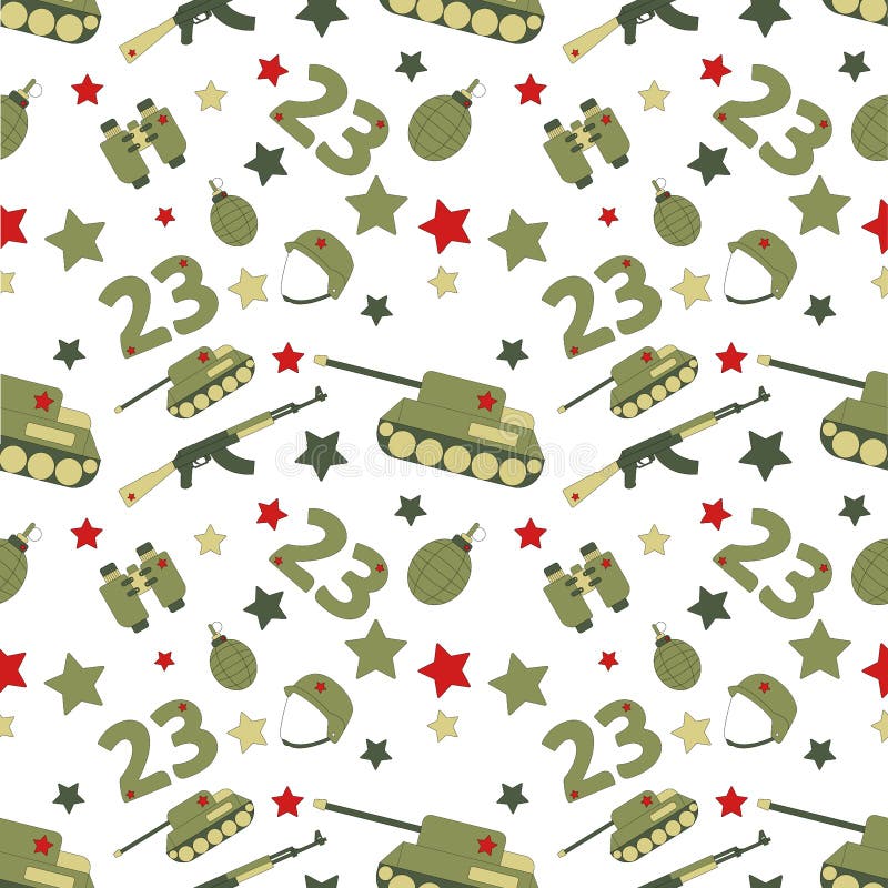 Seamless Pattern for February 23 Tank, Star, Automatic Stock Vector ...