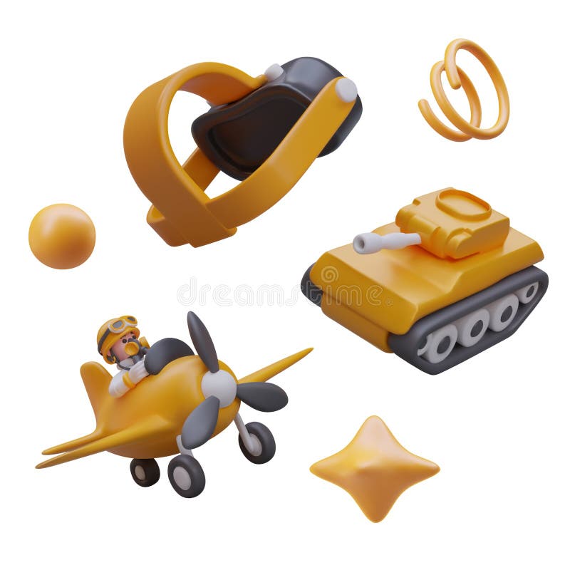 Tank, Airplane and Cartoon Character in Realistic Style for Cartoon ...