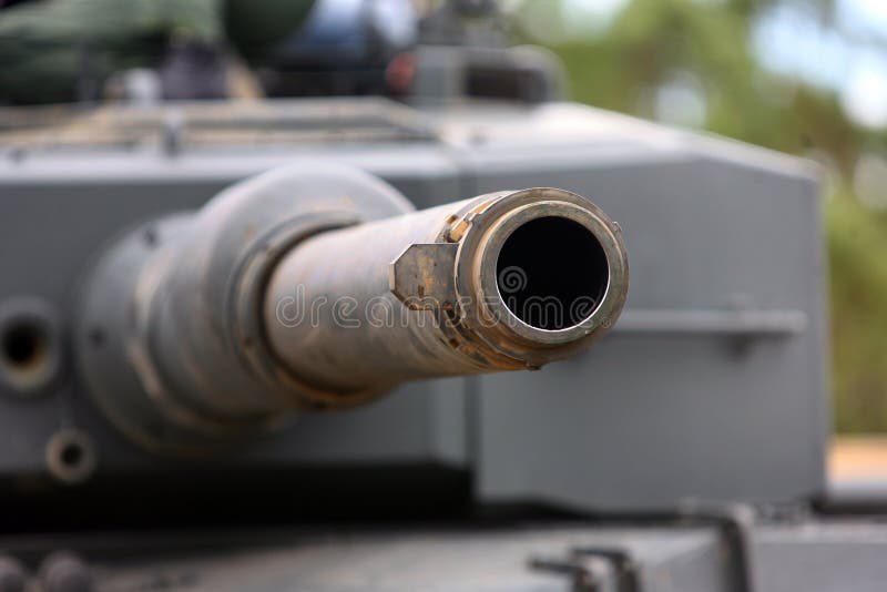 Tank Barrel with Muzzle Point at Viewer Stock Photo - Image of grey ...