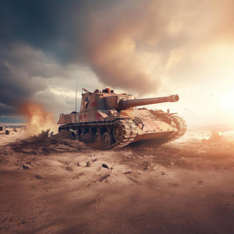 Tank on the Beach at Sunset - War Concept Stock Photo - Image of ...