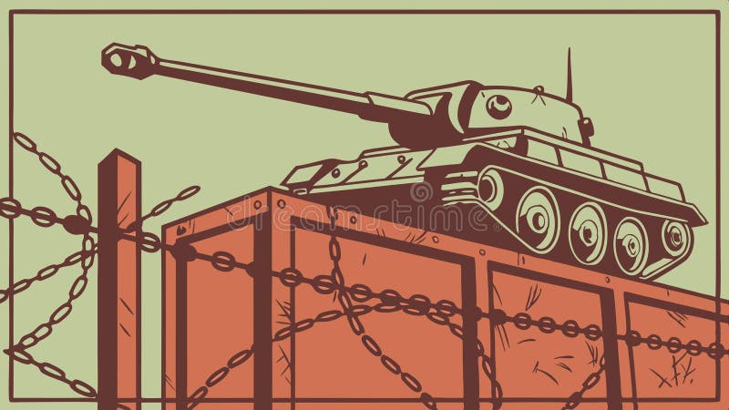 Tank Behind Barbed Wire: Defense, Security, Conflict Symbol Vector ...
