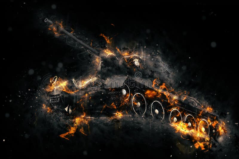Tank Blazing Fire. Military Conflict Stock Illustration - Illustration ...
