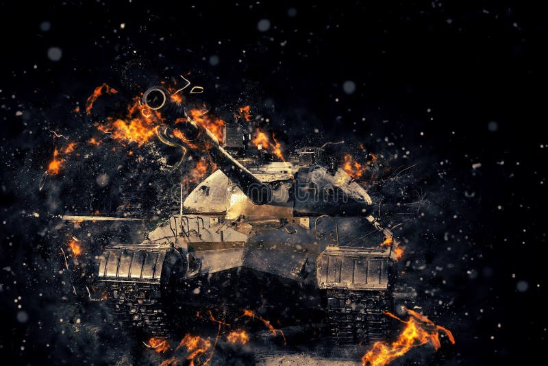Tank Blazing Fire. Military Conflict Stock Illustration - Illustration ...
