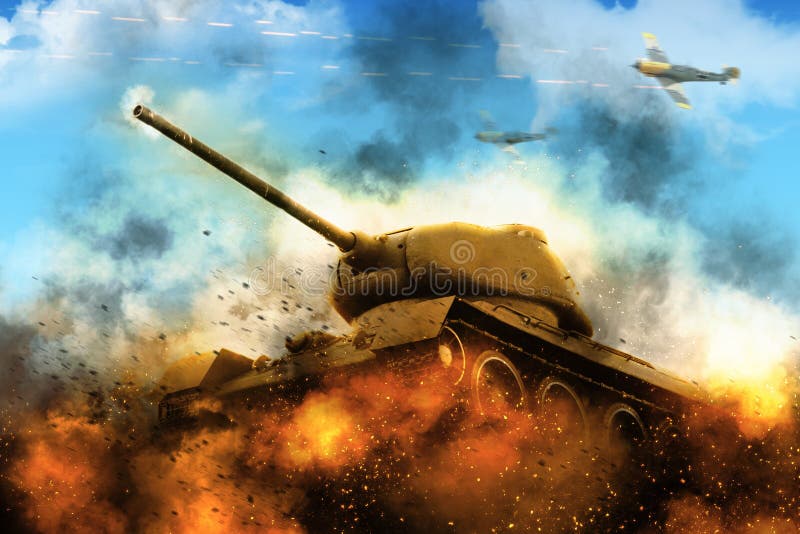 The Tank in the Blazing Fire Stock Photo - Image of aerial, battle ...
