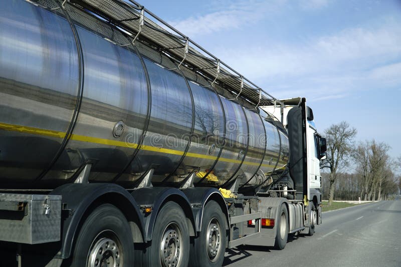 Tank Car on a Road - Back View Stock Photo - Image of truck, cargo ...