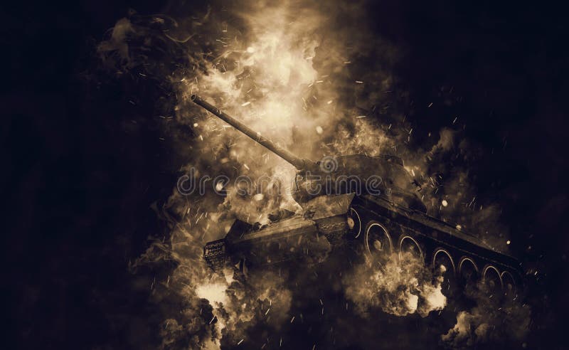 Tank in a cloud of smoke stock image. Image of fight - 102415659