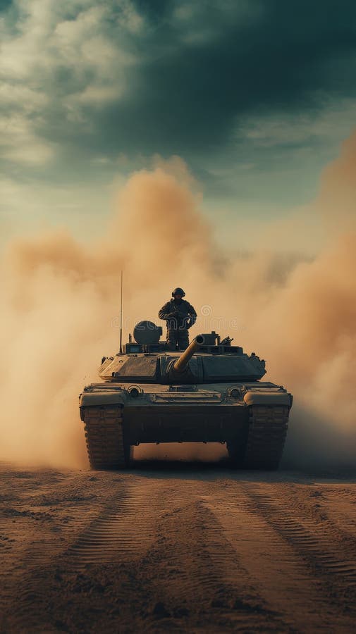 Tank Commander on Duty in a Cloud of Battlefield Dust Stock Photo ...
