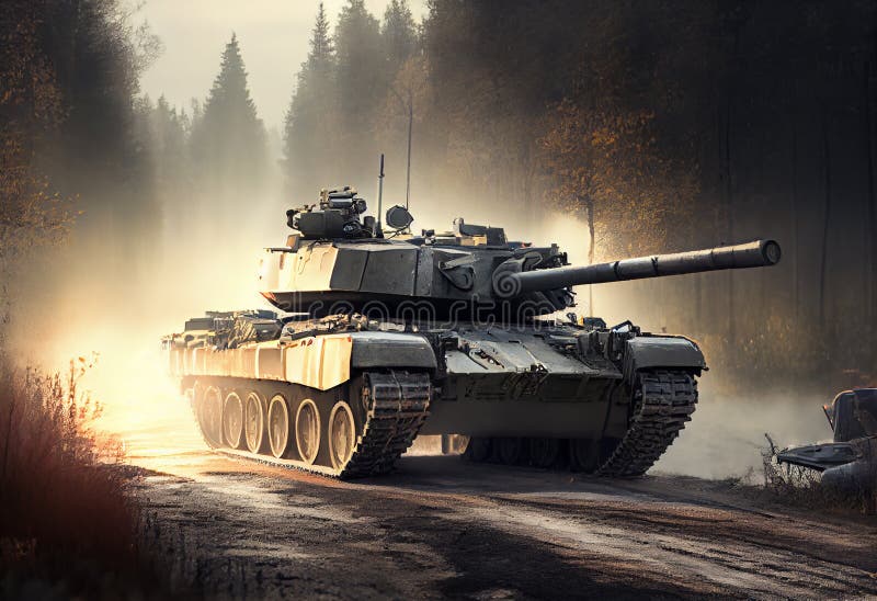A Tank Convoy on a Spring Road. Generate Ai. Stock Illustration ...