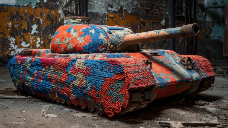 A Tank Covered in a Colorful Blanket Sits on the Floor, AI Stock Image ...
