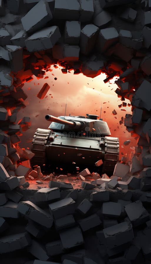 Tank Cracked Hole in Brick Wall. Generative Ai Stock Illustration ...