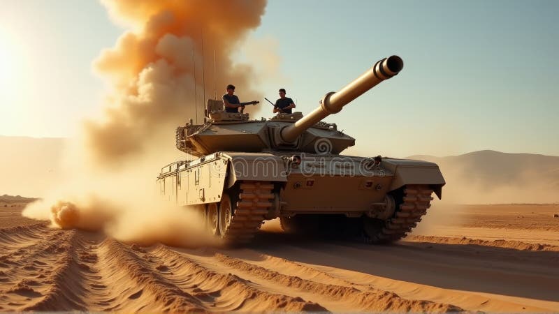 Tank Driving through Desert Dust Cloud. Stock Illustration ...