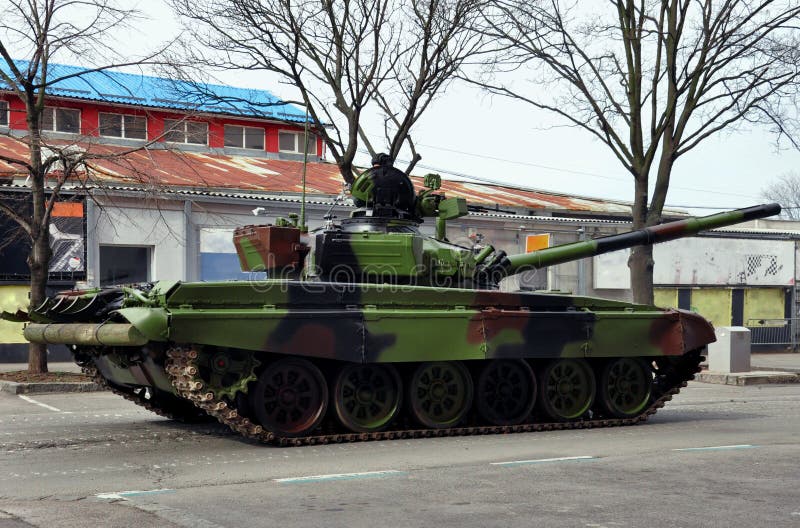 Tank on the empty street stock image. Image of force - 69667763