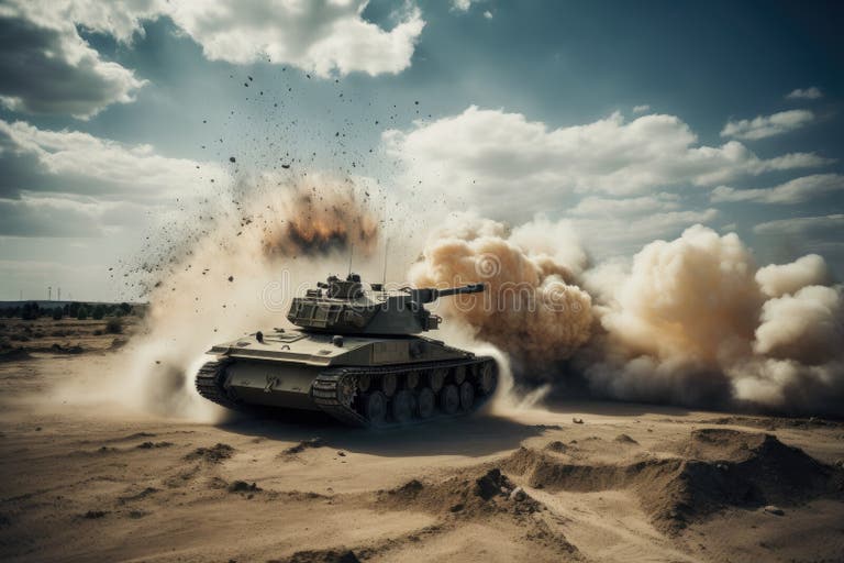 Tank in the Exploded Desert Stock Illustration - Illustration of ...