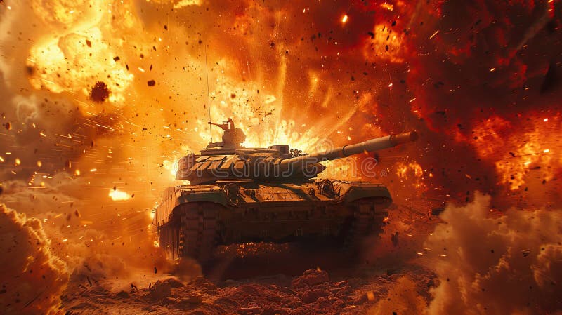Tank Exploding on the Battlefield with a Massive Burst of Fire and ...