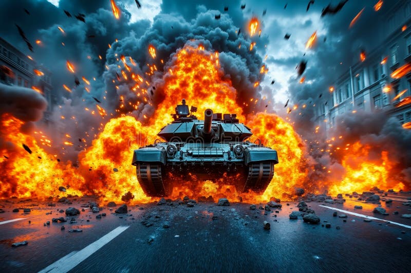 A Tank is Exploding in the Middle of a City Stock Image - Image of ...