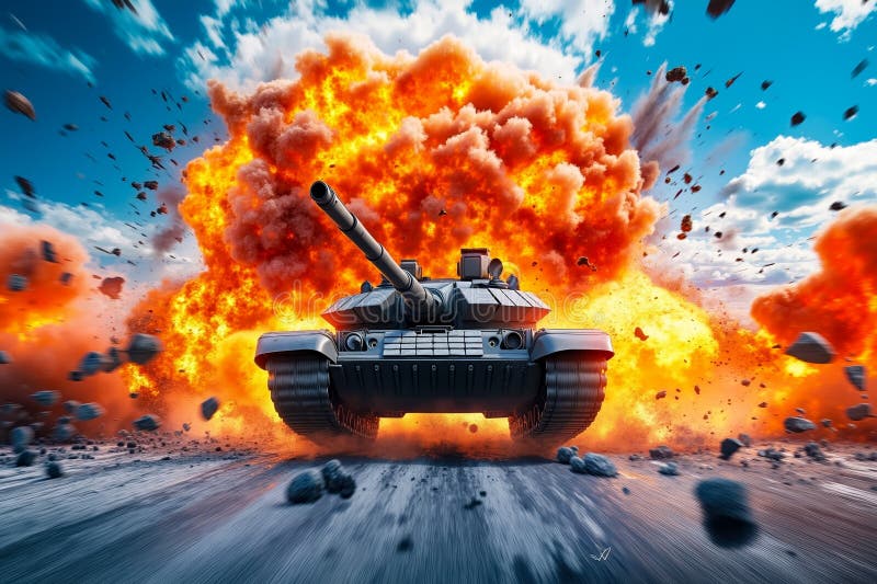 A Tank is Exploding in the Middle of a Desert Stock Image - Image of ...