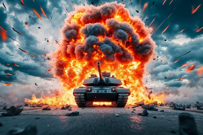 A Tank is Exploding in the Middle of a Desert Stock Photo - Image of ...