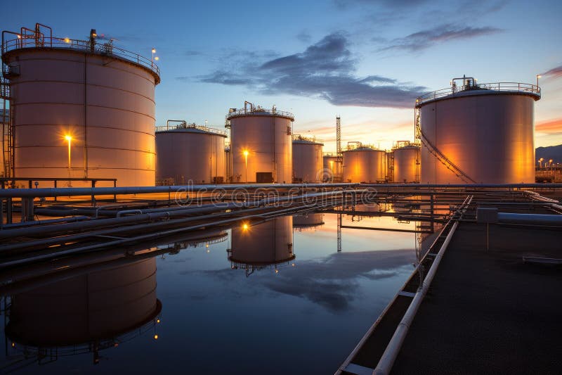 Tank Farm with Rows of Oil Storage Tanks. Stock Photo - Image of ...