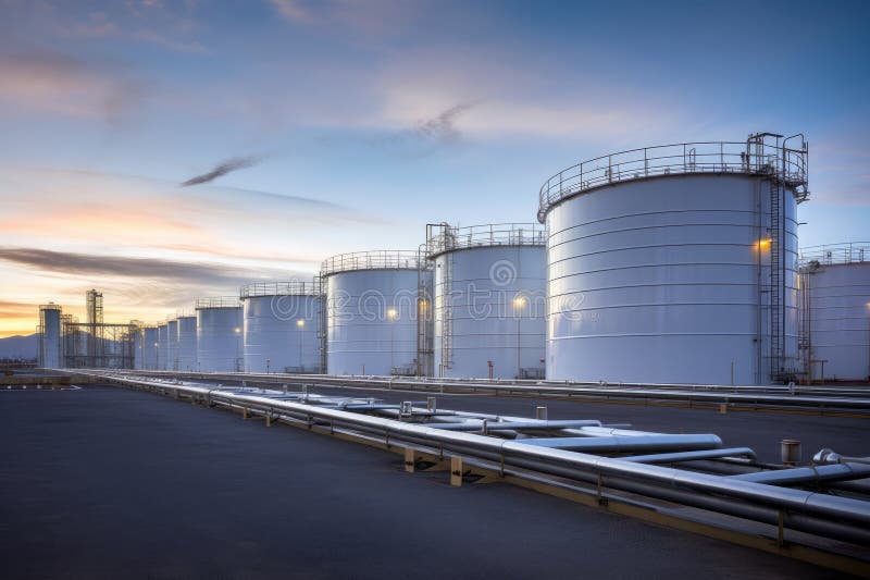 Tank Farm with Rows of Oil Storage Tanks. Stock Photo - Image of depot ...