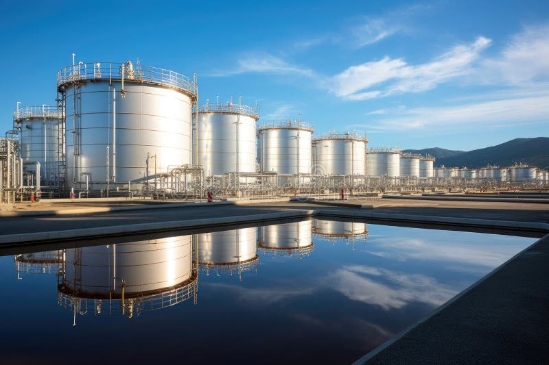 Tank Farm with Rows of Oil Storage Tanks. Stock Image - Image of farm ...