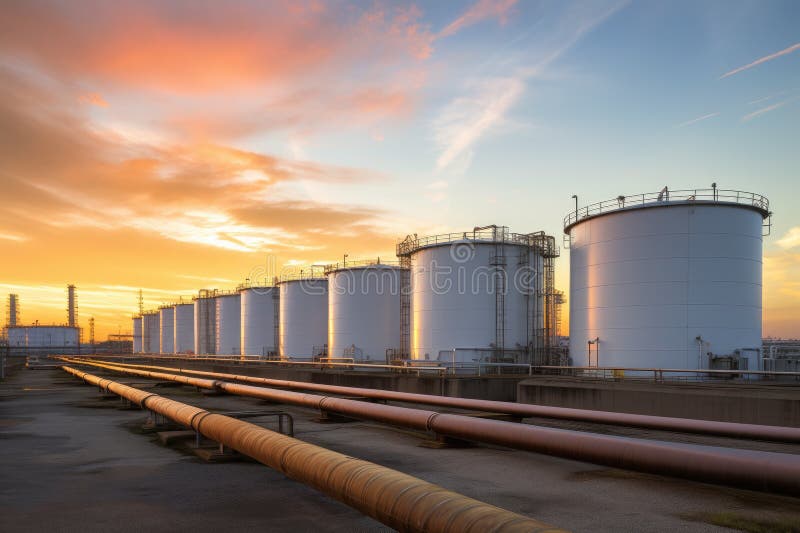 Tank Farm with Rows of Oil Storage Tanks. Stock Image - Image of scale ...
