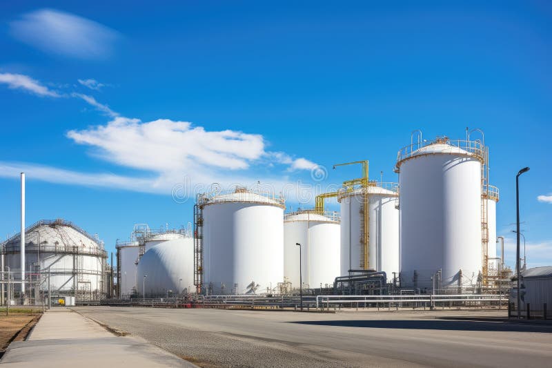 Tank Farm with Rows of Oil Storage Tanks. Stock Image - Image of fuel ...