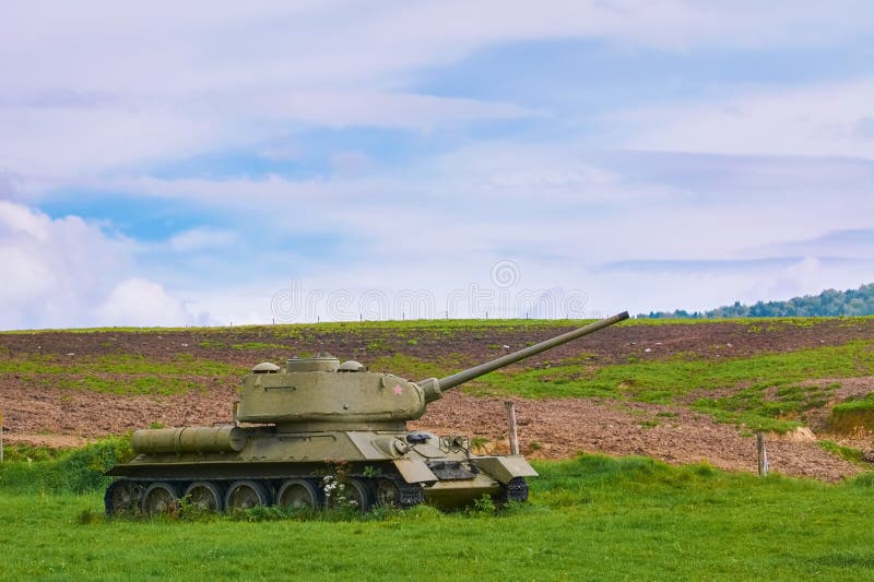 Tank on the Field stock photo. Image of sightseeing, ramming - 74976400