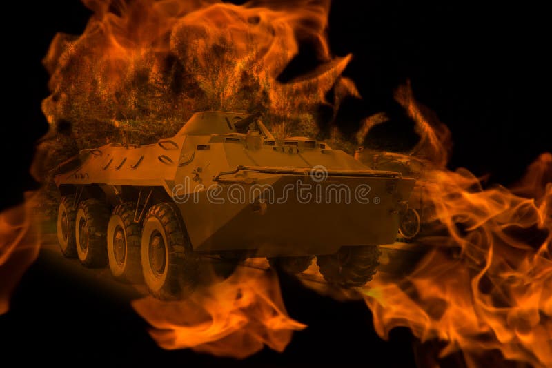 Tank in the fire stock image. Image of force, defense - 117733161
