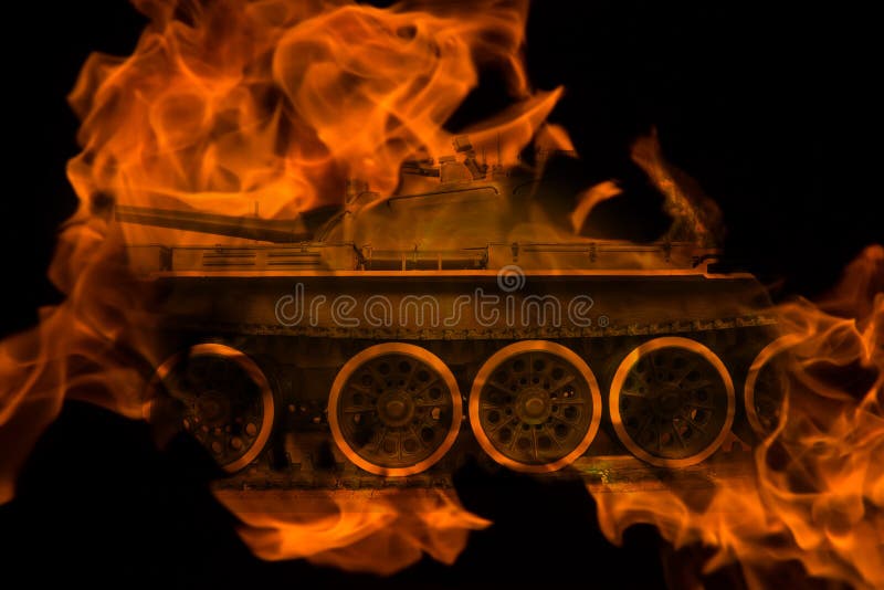 Tank in the fire stock image. Image of attack, action - 117733195