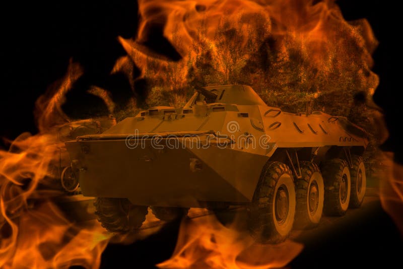 Tank in the fire stock photo. Image of army, action - 117733208