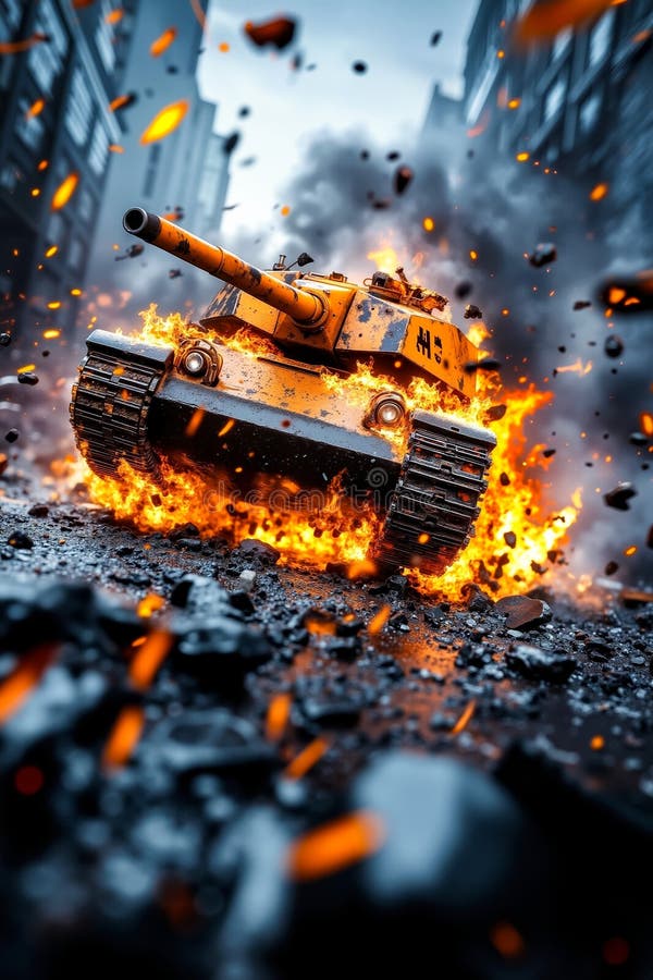 A Tank is Burning in the Middle of a City Stock Photo - Image of orange ...