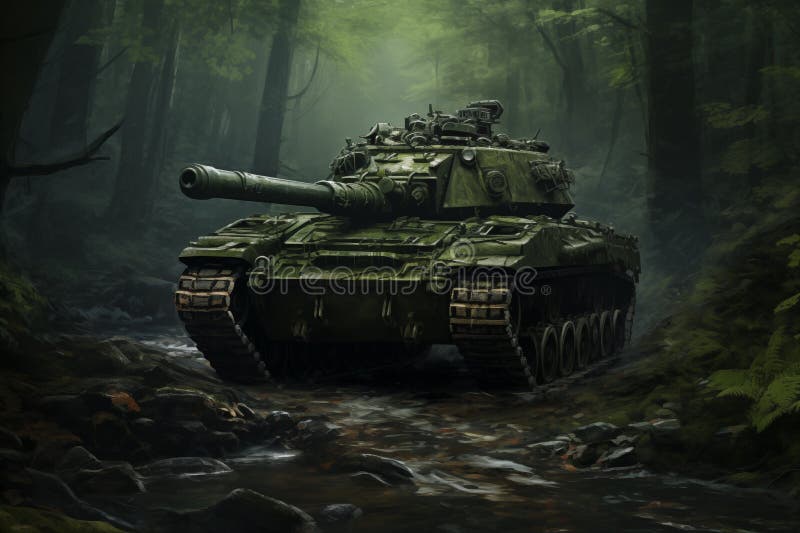 Tank in Forest by Generative AI Stock Illustration - Illustration of ...
