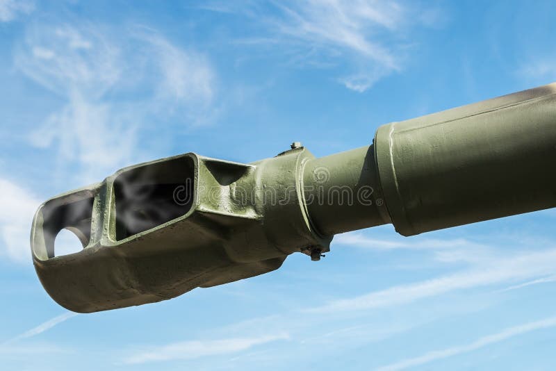 Tank Gun with Muzzle Brake after Firing Stock Photo - Image of defense ...