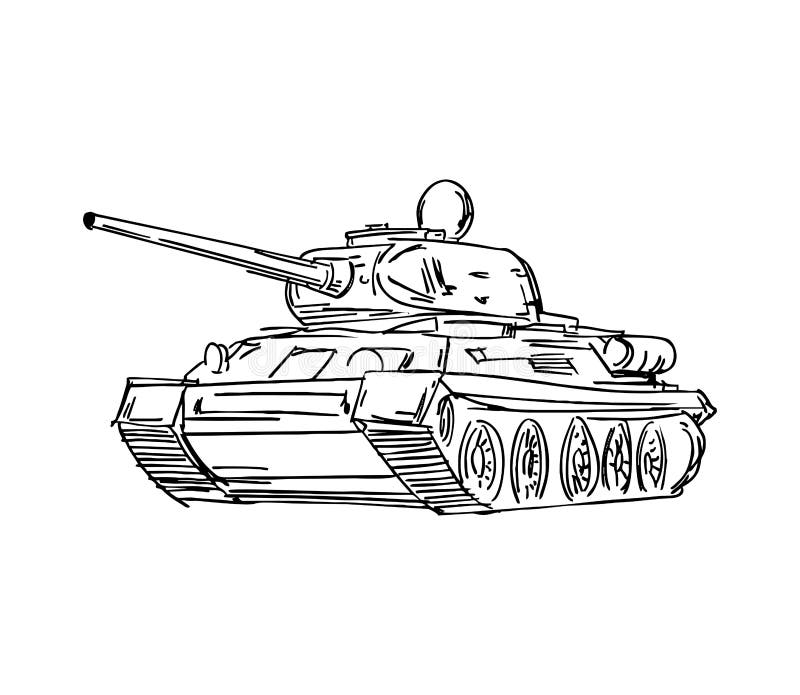 Tank Hand Drawing. Military Tank Sketch Stock Vector - Illustration of ...
