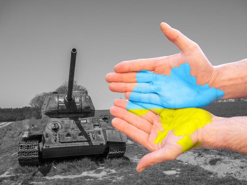 Tank with Hands of Ukraine Symbol Stock Image - Image of negotiation ...