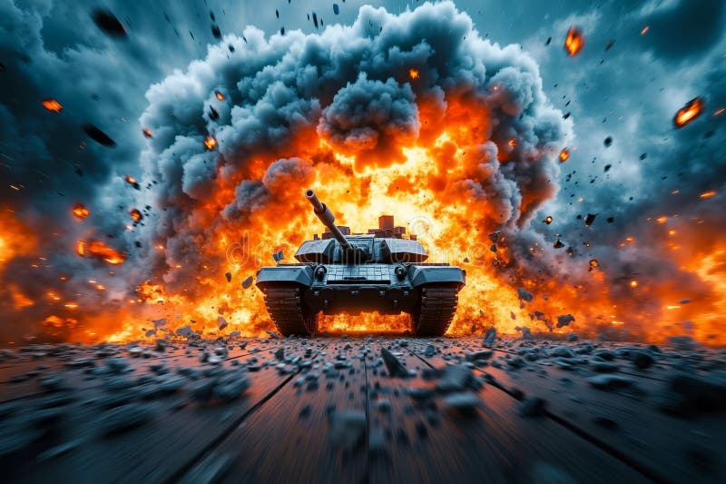 A Tank in the Middle of a Large Explosion of Fire and Smoke Stock Image ...