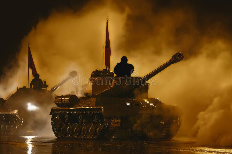 Tank at Night Fog. War Concept. Stock Image - Image of defense ...