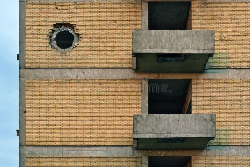 Tank Shell Impact on Building Wall Stock Image - Image of pattern ...